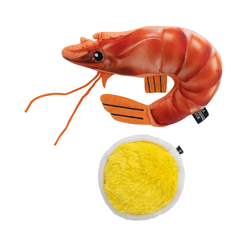 BBQ Prawn & Dipping Sauce Plush Toy with Squeaker – La Doggie Vita